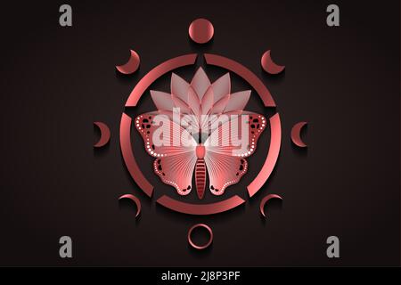 Engraving Crescent Moon and Rose Flower Esoteric Symbol isolated on ...