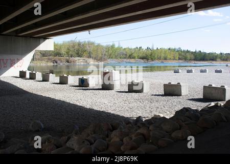 Cement Block Barriers at River Park - Overpass Stock Photo - Alamy