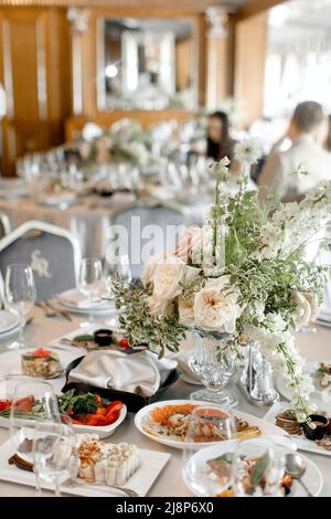 Rows of appetizers and starters on the wedding table Stock Photo - Alamy
