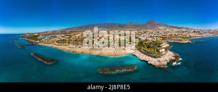 White sandy El Duque beach and coastline in Tenerife. Adeje coast ...