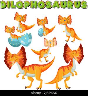 Set of cute dilophosaurus dinosaur cartoon characters illustration Stock Vector Image & Art - Alamy