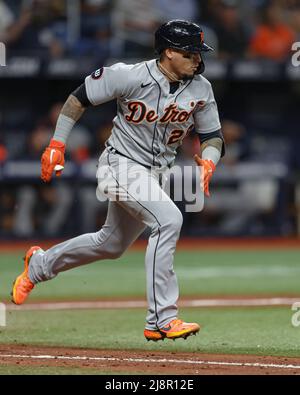 Detroit Tigers' Javier Baez runs to first base after hitting a single ...
