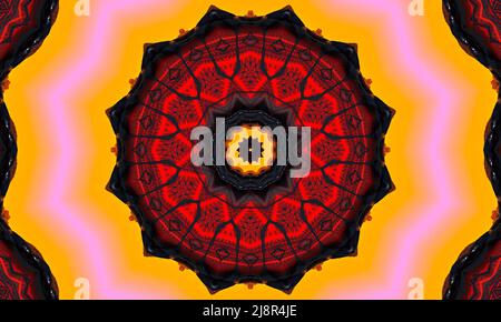red circular wave glow. kaleidoscope flower. abstract background for ...