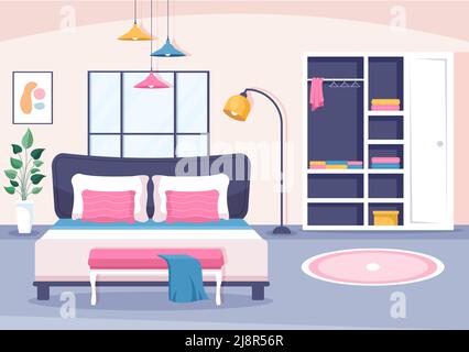 Cozy Bedroom Interior with Furniture Like Bed, Wardrobe, Bedside Table ...
