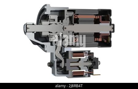 Car starter section view components, 3D rendering isolated on white ...