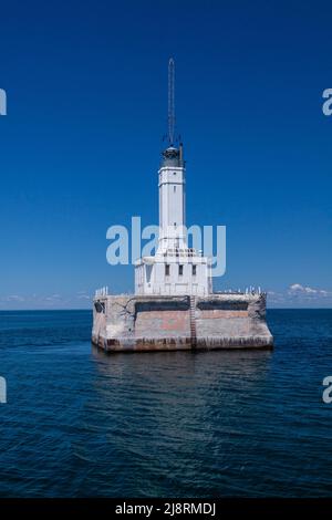 Grays Reef Lighthouse - An offshore lighthouse on Lake Michigan Stock ...
