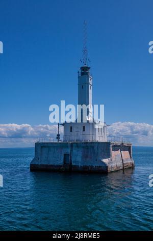 Grays Reef Lighthouse - An offshore lighthouse on Lake Michigan Stock ...