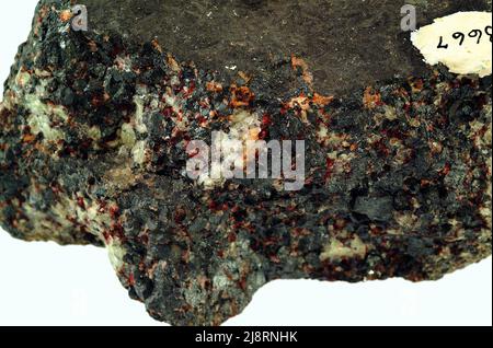 Zincite and franklinite. The red in this sample is zincite, ZnO (zinc ...