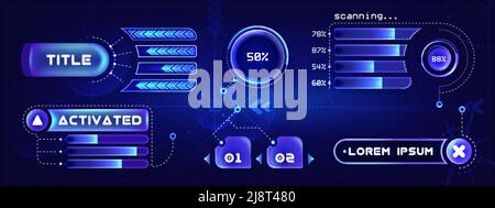 HUD futuristic loading bars, game or program UI interface. Vector ...