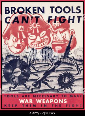 1943 WW2 USA Propaganda Work Output Poster illustrating the Axis of ...