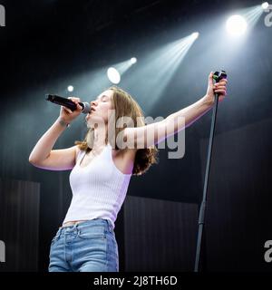 Norwegian popstar Sigrid performing live on stage at home in Norway ...
