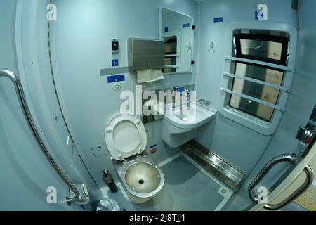Toilet in Railways First Class sleeping carriage of a passenger train ...