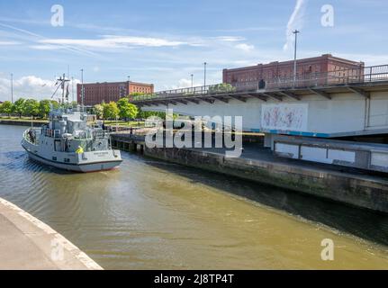 The road bridge is swung open at the entrance to Bristol's Floating ...