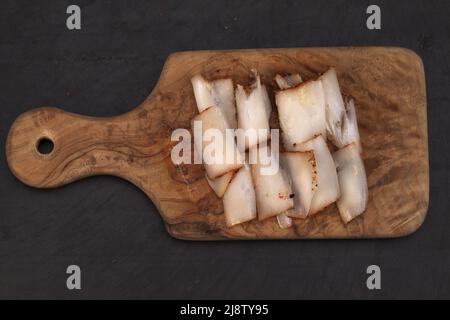 Dry salt salo, traditional Slavic food, slab of fatback frozen and ...