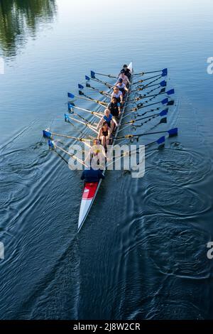 Wien, Vienna: rowing boat on river Alte Donau (Old Danube) in 22 ...