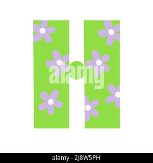 Capital bright green decorated with spring flowers hand drawn letter I ...