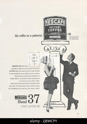 Advert for Nestle’s Nescafe instant coffee, 1951, featuring a cuckoo ...