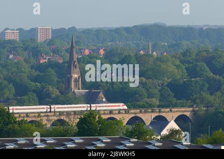 A train crossing over Kirkstall Road Viaduct in Leeds, West Yorkshire ...