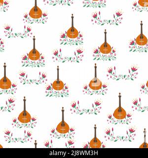 Portuguese guitar seamless pattern with flowers, typical azulejo tiles ...