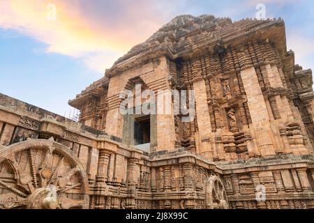 Ancient Konark Sun Temple at sunrise. Konark Sun Temple was built in ...