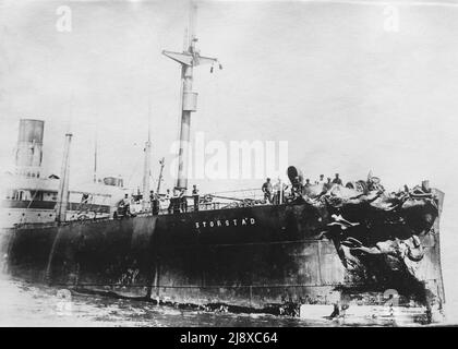 Damage sustained by the SS Storstad after its collision with the RMS ...