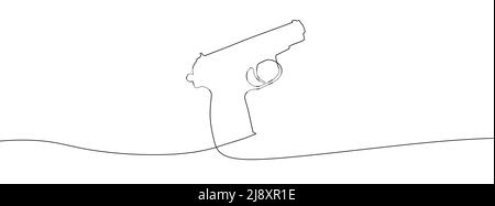 Continuous line drawing of gun. Pistol linear icon. One line drawing ...