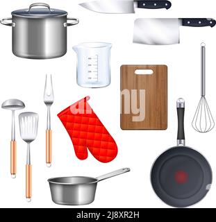 Realistic kitchen tools design concept cookware of chef green culinary ...