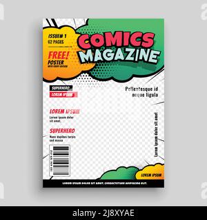 Comic book cover page template. Cartoon pop art comic book title poster ...