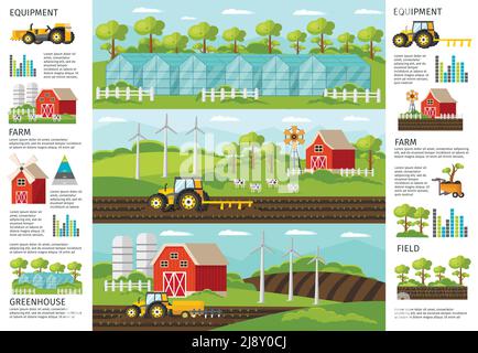Farming and agriculture infographic horizontal banners with vehicles ...
