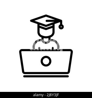Online education icon vector. Virtual learning, student, Mobile phone ...