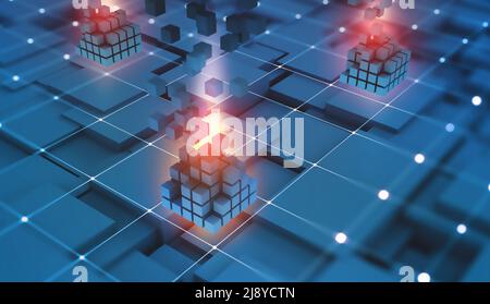 concept of a quantum processor. Blockchain technology concept. 3d ...