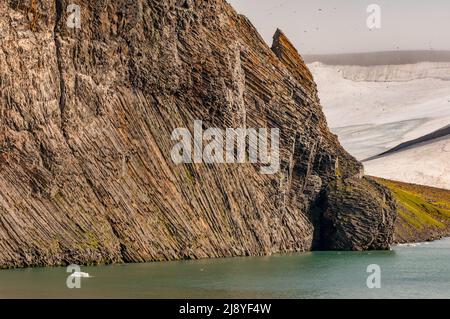 View of Rubini Rock, Franz Josef Land, Russia, a volcanic plug with ...