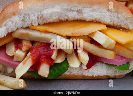 South African submarine sandwich with chips and meat known as a Gatsby ...