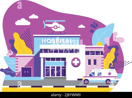 Medical concept. Panoramic background with hospital building and ...
