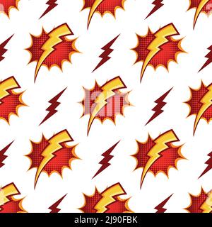 Lightning bolts seamless pattern in retro 80s cartoon style. Thunder ...