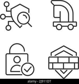 Cybersecurity measures linear icons set. Firewall, Encryption, Authentication, Authorization ...
