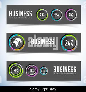 Infographic horizontal banners with round buttons colorful rings world ...