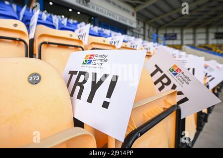 Rugby league cares TRY sign on the seats at the Halliwell Jones Stadium ...