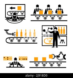 Manufacturing Process Collection Icons Set Vector Illustrations Stock ...