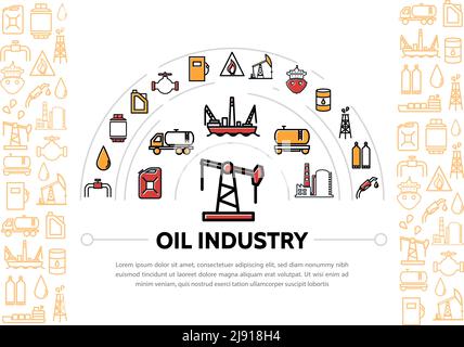 Oil industry composition with derrick can truck water platform tanker ...