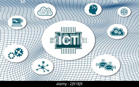 Concept of ict with icons on mesh network Stock Photo - Alamy