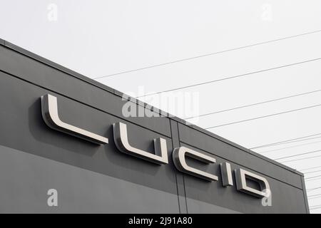 Lucid sign, logo on luxury electric vehicle. - Newark, California, USA ...