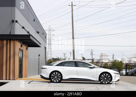 Lucid sign, logo on luxury electric vehicle. - Newark, California, USA ...