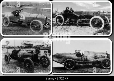 A collage of photos depicting very rare racing cars dating back to the ...