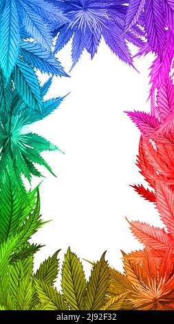 Watercolor rainbow cannabis frame. Hand drawn wild hemp plant wreath ...