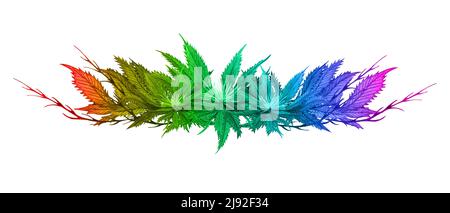 Watercolor rainbow cannabis frame. Hand drawn wild hemp plant wreath ...