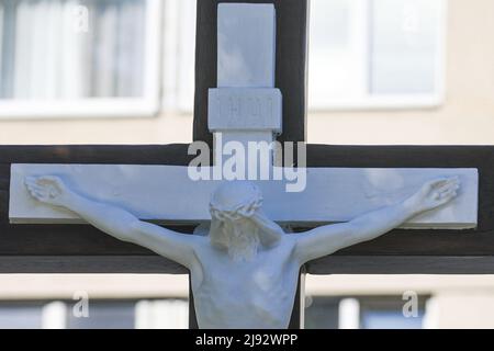 Lviv, Ukraine. 18th May, 2022. Ukraine flag waves at the center of the ...