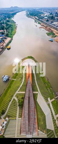 Aerial view of Pa San bridge (or Pasan bridge) on the Chao Phraya River ...