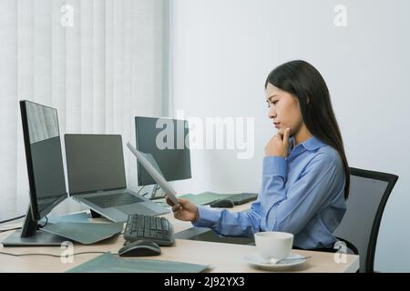 Developer working on program codes in office. Source code photo ...