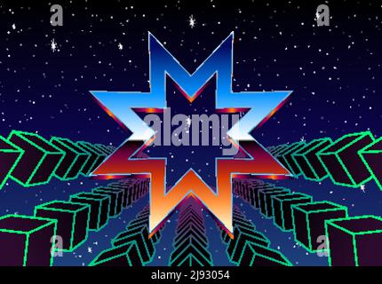 Synthwave frame with chrome star and 80s styled synthwave arcade game ...